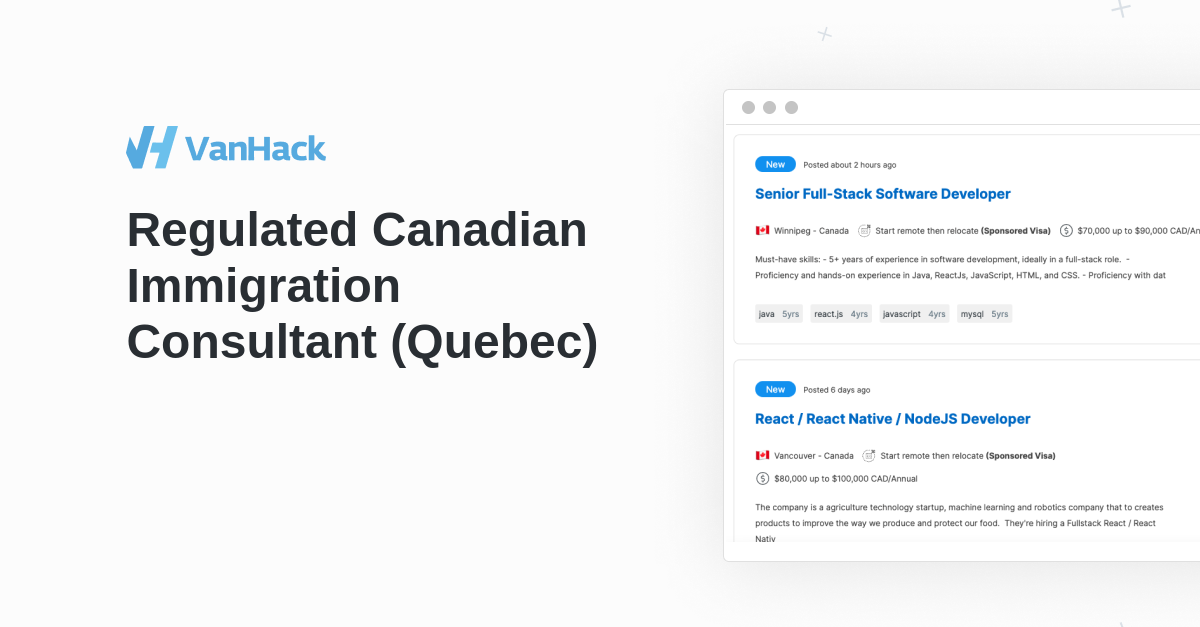 Regulated Canadian Immigration Consultant (Quebec) - VanHack